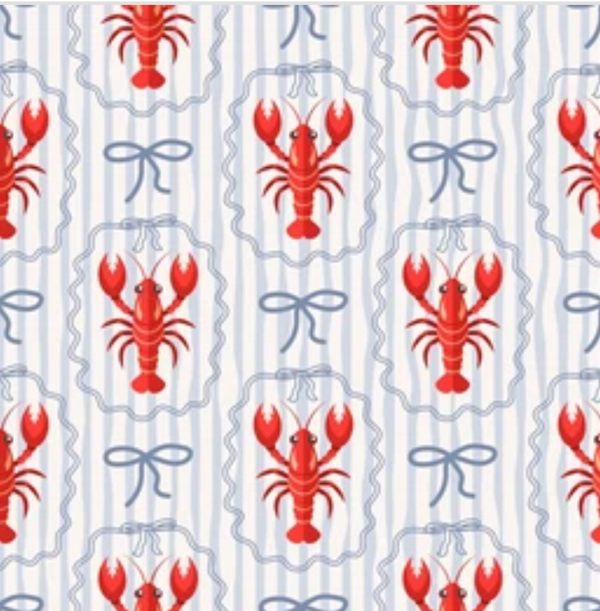 Pre-Order Lobster Framed On Blue Stripe | The Fabric Treehouse